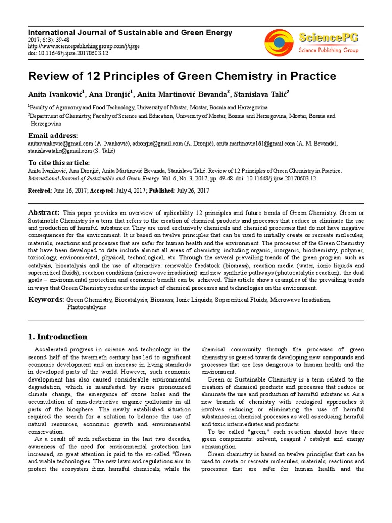 12 Principles of Green Chemistry | PDF | Green Chemistry | Chemistry