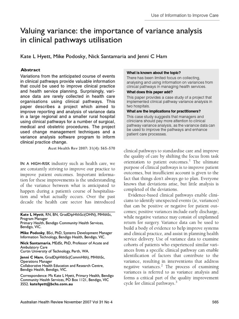 Valuing Variance: The Importance of Variance Analysis in Clinical ...