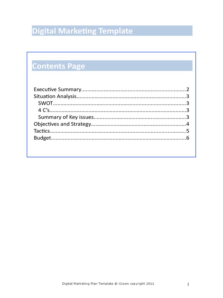 Digital Marketing Plan Template 0 | PDF | Digital Marketing | Swot Analysis