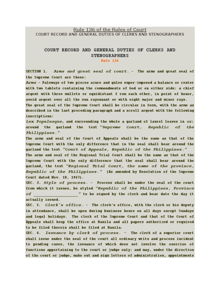 Rule 136 duties of clerks and stenographers | PDF | Law Clerk | Judge