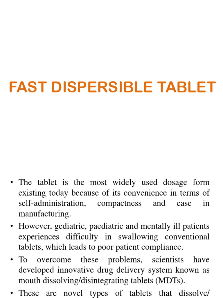Fast Dispersible Tablet-1 | PDF | Tablet (Pharmacy) | Pharmaceutical ...