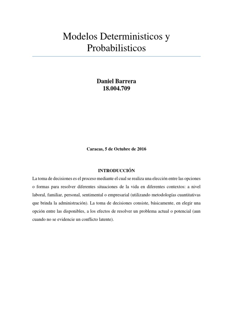 Modelos Determinísticos y Probabilísticos | PDF | Modelo matemático ...