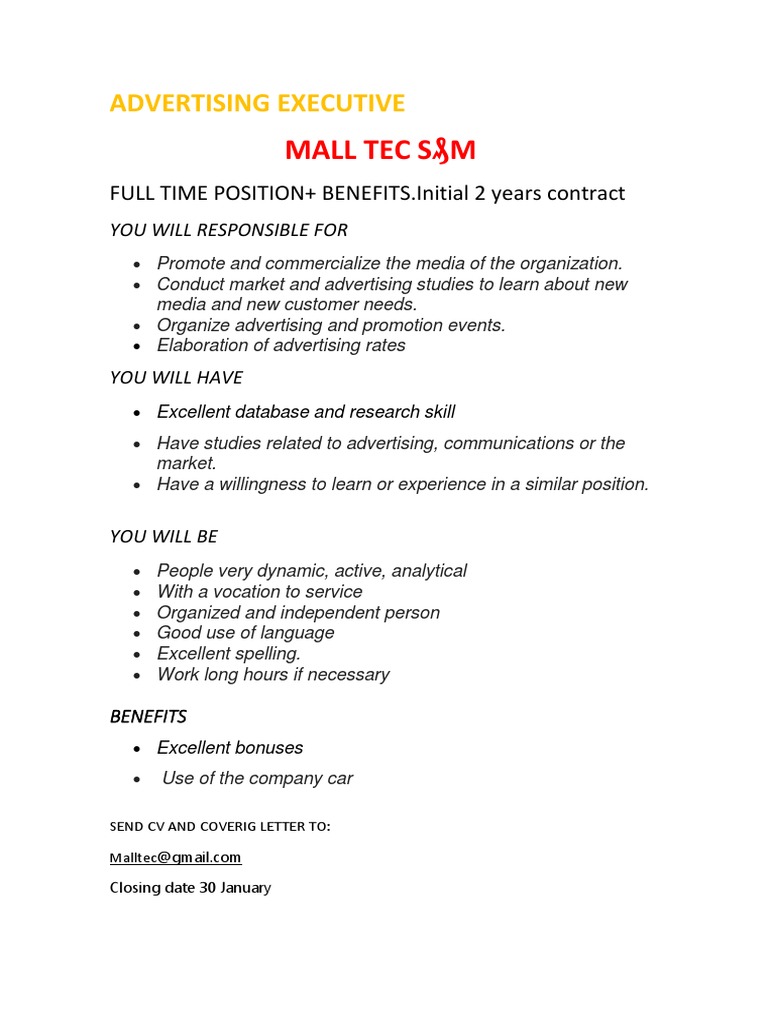 Advertising Executive Job Opening | PDF