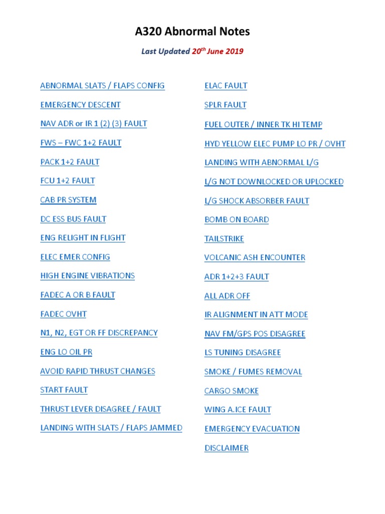 A320 Abnormal Notes Pdf Landing Gear Aircraft