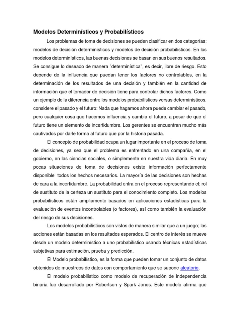 Modelos Determinísticos | Probabilidad | Modelo matemático