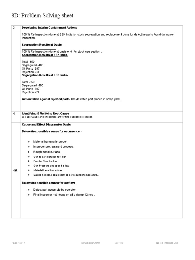 8D: Problem Solving Sheet: We Use Cause and Effect Diagram For Find Out ...