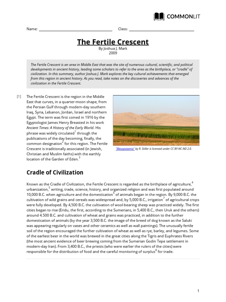 Commonlit The Fertile Crescent Student | PDF | Fertile Crescent | Babylon
