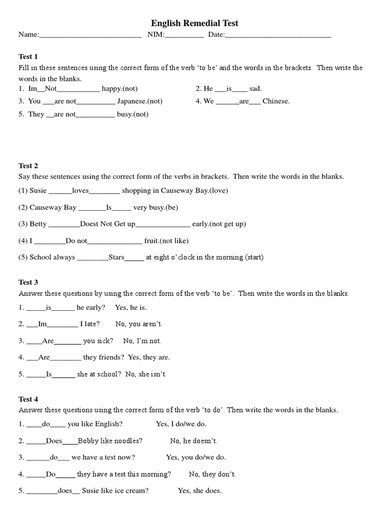 English Remedial Test | PDF
