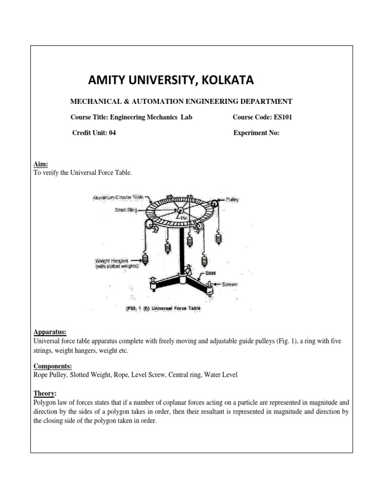 Universal Force Table Experiment Guide | PDF | Force | Physics