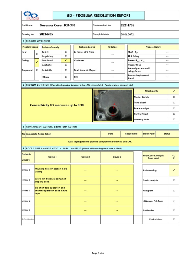 8D - Problem Resolution Report: Governor Cover JCB-310 28214705 ...