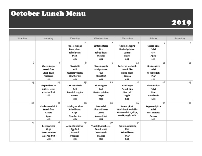 October Lunch Menu | PDF | Salad | Lunch
