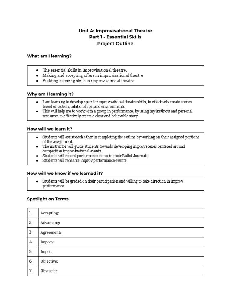 Unit 4 - Improvisational Theatre - Part 1, Essential Skills (Instructor ...