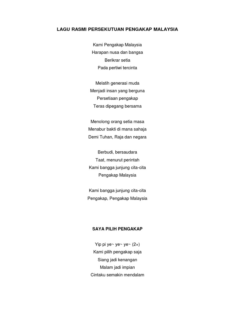 Lagu Rasmi Persekutuan Pengakap Malaysia | PDF