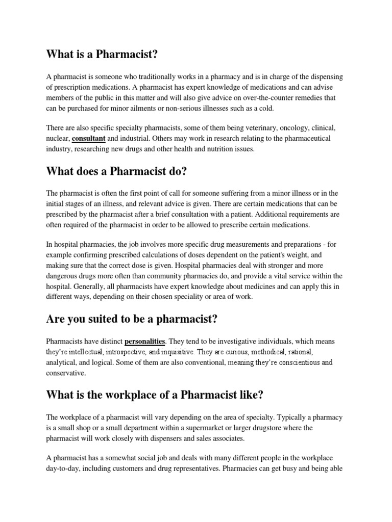 An In-Depth Look at the Role and Responsibilities of a Pharmacist | PDF ...