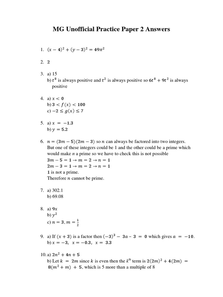 MG Practice Paper Answers | PDF