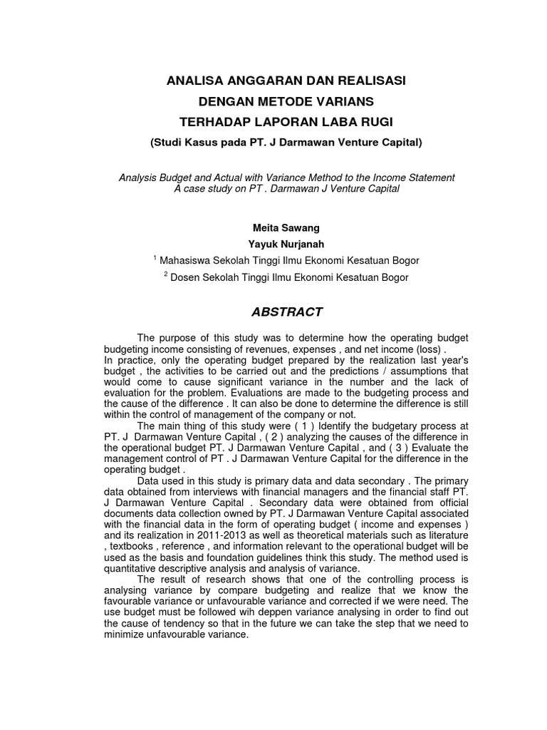 Analisis Varians Anggaran Laba Rugi | PDF | Income | Business