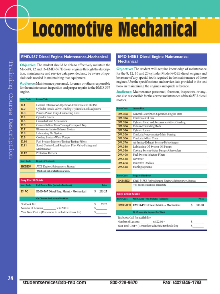 EMD and EMD 645 Diesel Engine Maintenance Courses | PDF | Locomotives ...