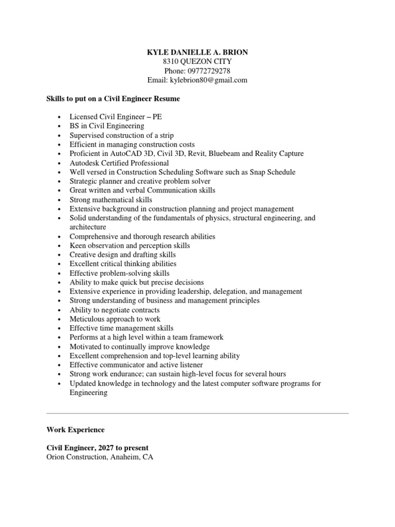 Kyles Resume | PDF | Engineering | Civil Engineering