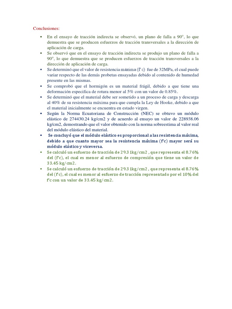 Conclusiones Ensayo de Acritud | PDF | Hormigón | Ingeniería mecánica