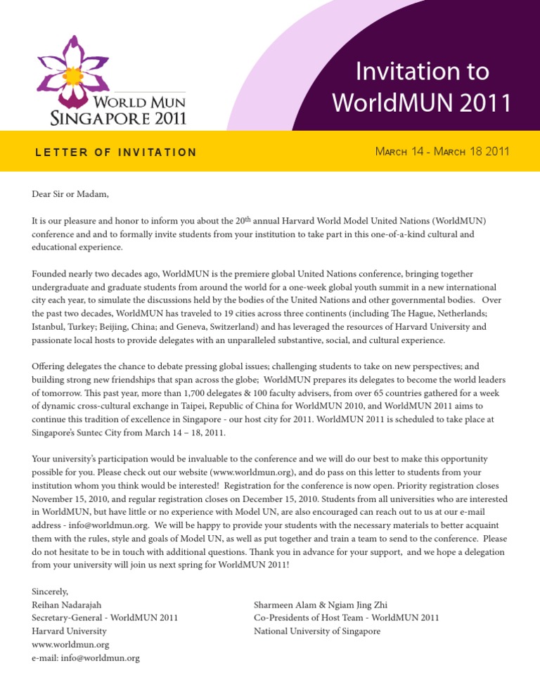 WorldMUN 2011 Invitation Letter | International Relations ...