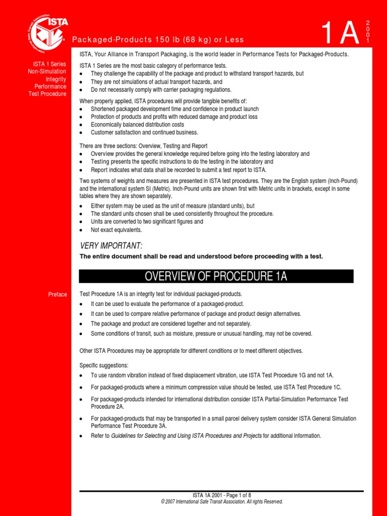 ISTA Procedure 1A 01-07 | PDF | Packaging And Labeling | Frequency