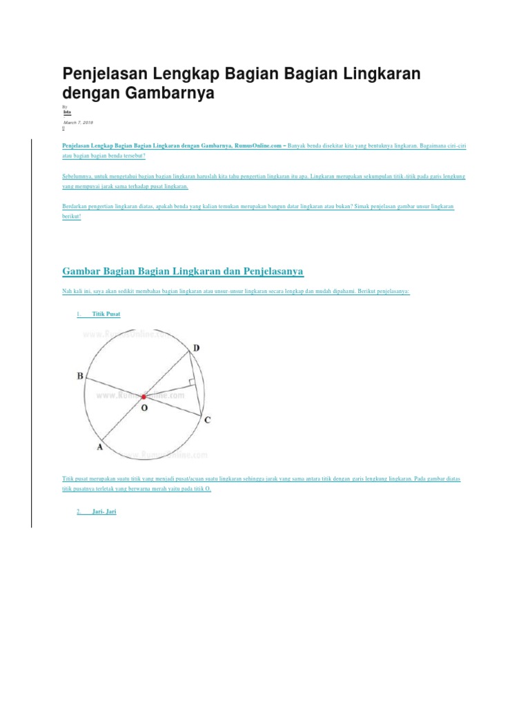 Penjelasan Lengkap Bagian Bagian Lingkaran Dengan Gambarnya | PDF