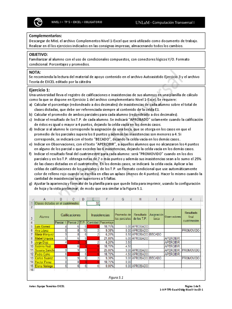 1 4 P TP5 Excel Oblig Nivel I Ver15 1 | PDF | Microsoft Excel | Tabla (base de datos)