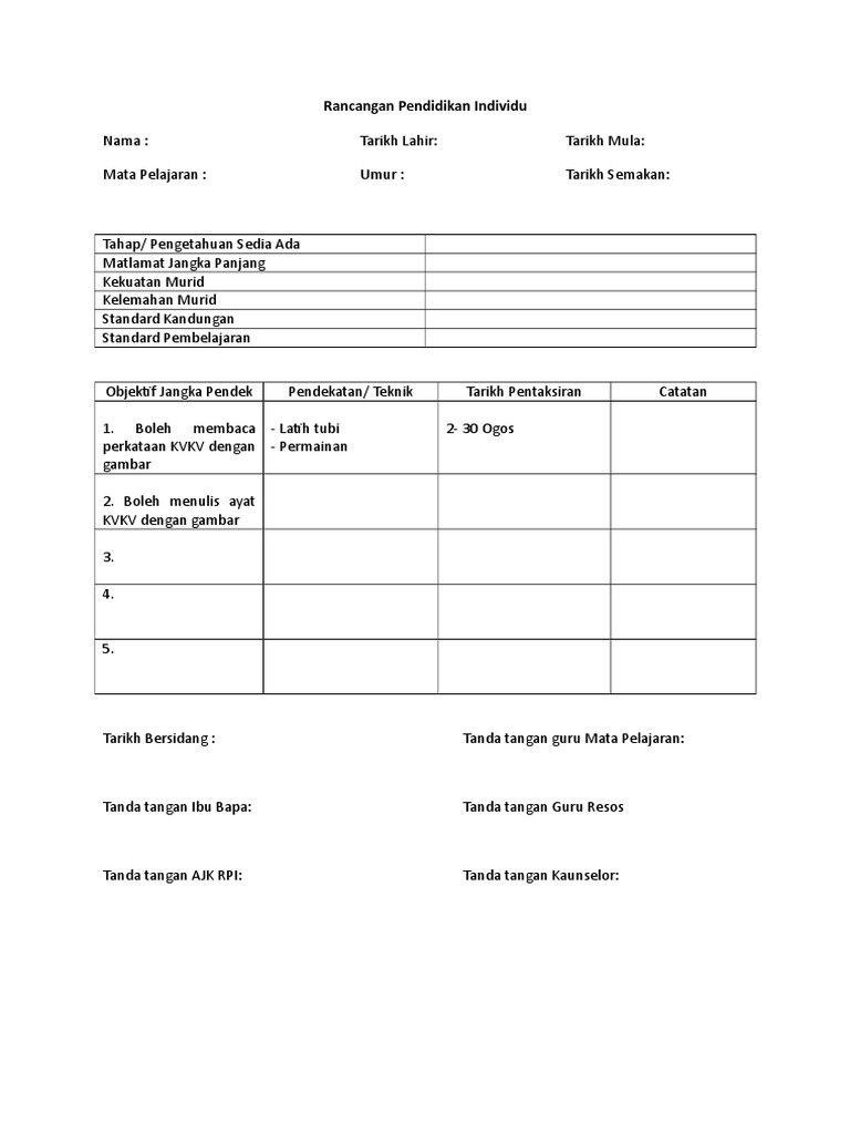 Rancangan Pendidikan Individu | PDF