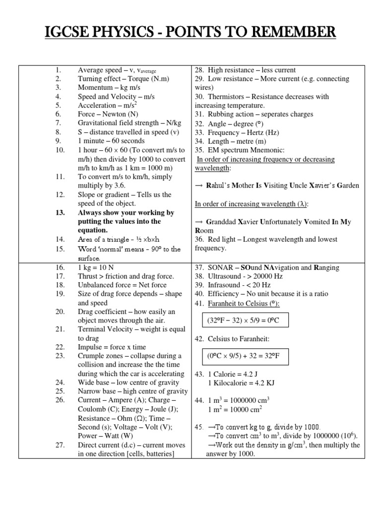 Igcse Points To Remember | PDF | Deuterium | Metre