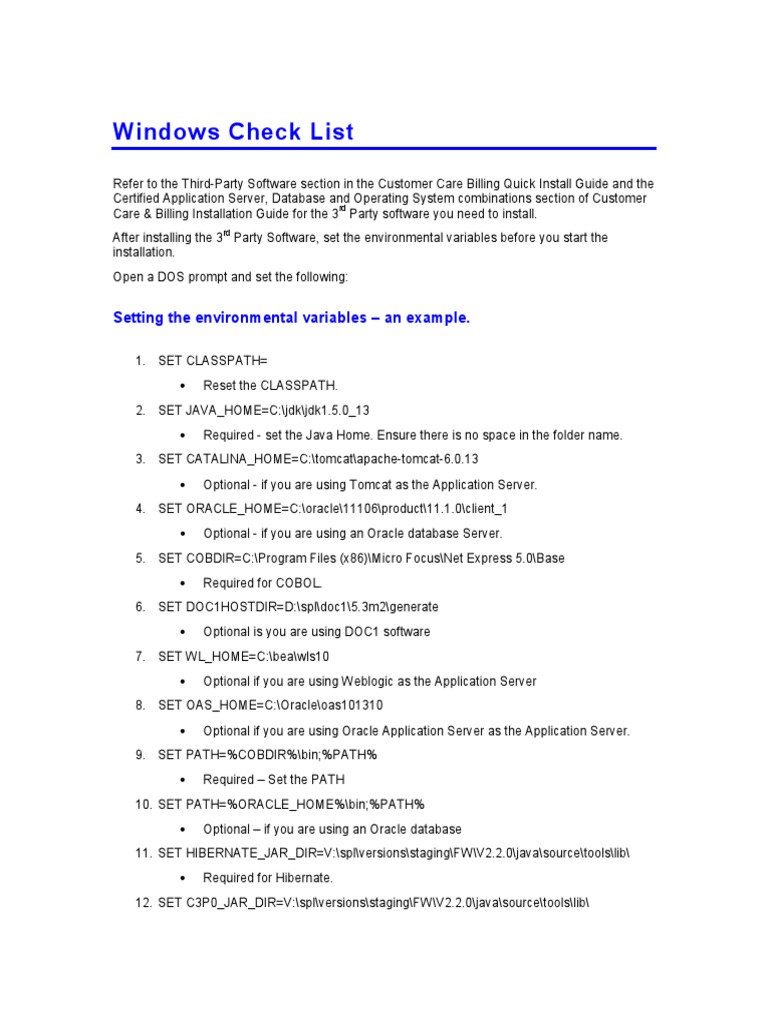 CCB V2.2.0 Windows Installation Checklist PDF | PDF | Perl | Oracle ...