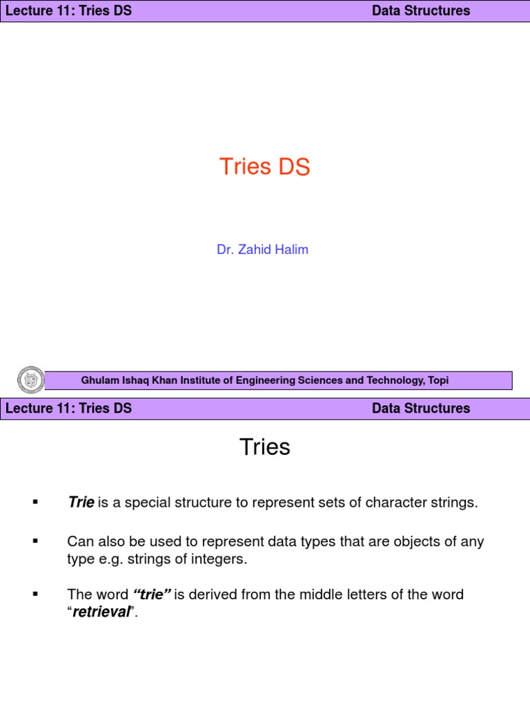 Tries DS: Dr. Zahid Halim | PDF | Mathematical Concepts | Theoretical Computer Science