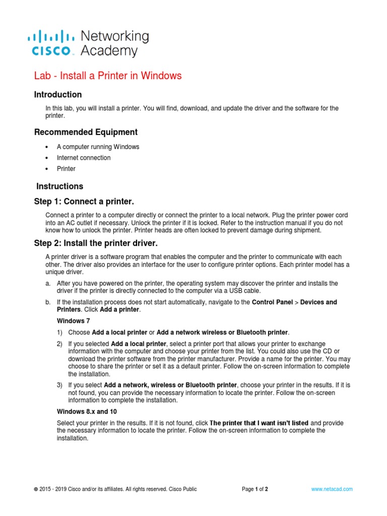 8.3.1.3 Lab - Install A Printer in Windows | PDF | Device Driver ...