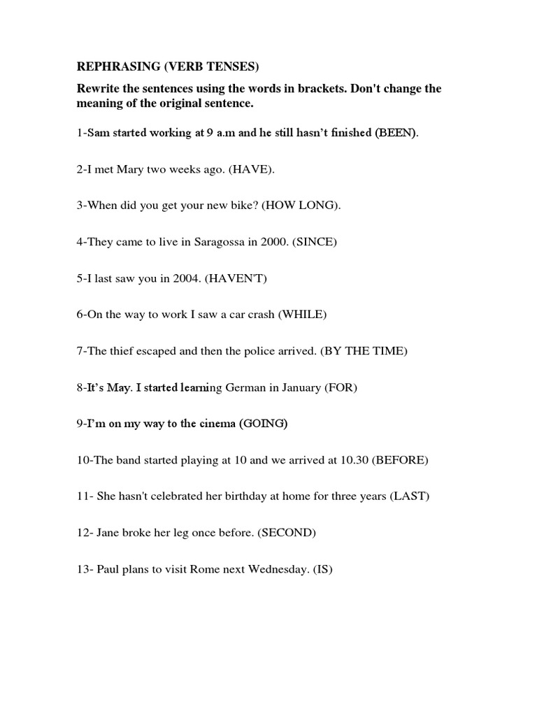 2º Bach, Exercises - Rephrasing | PDF