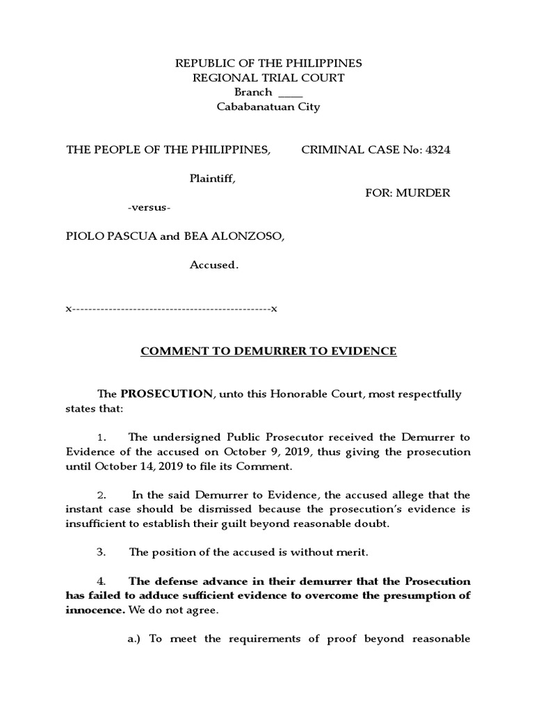 Comment to Demurrer to the Evidence | Demurrer | Prosecutor