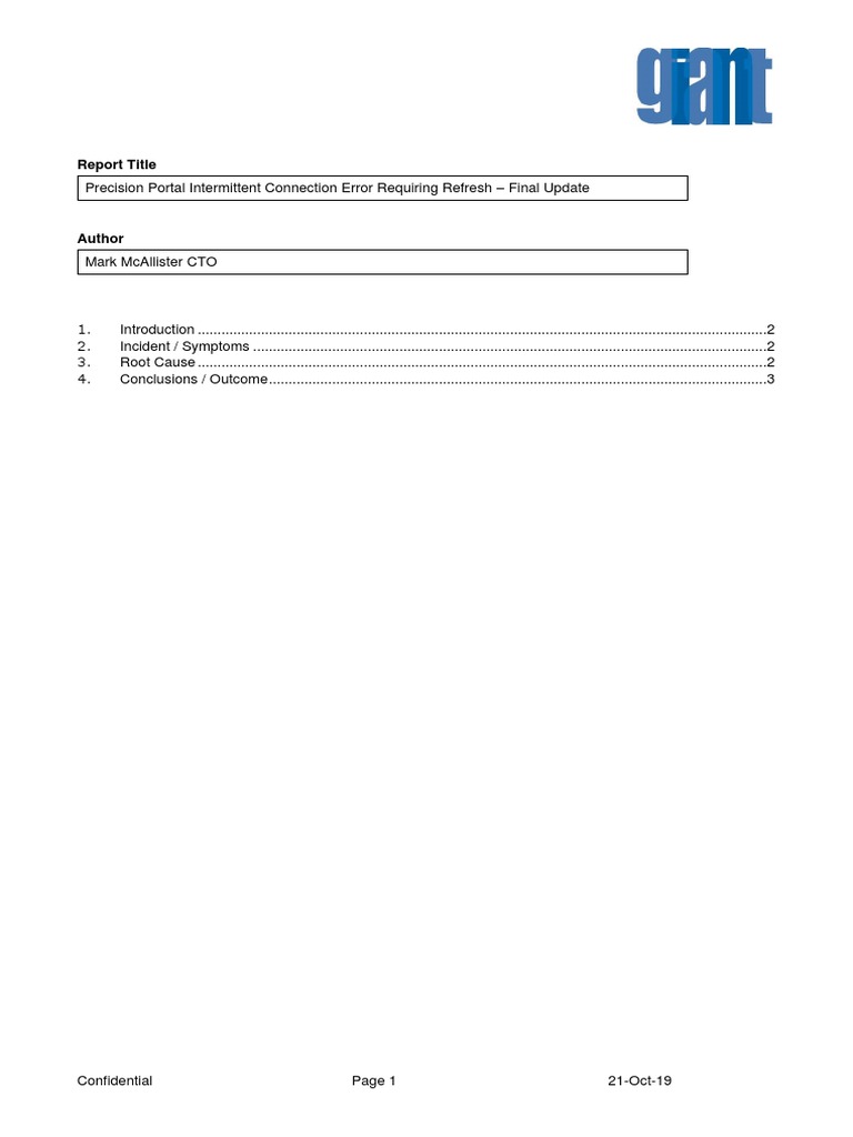 Incident Report Intermittent Connection Issue 211019 PDF | PDF ...