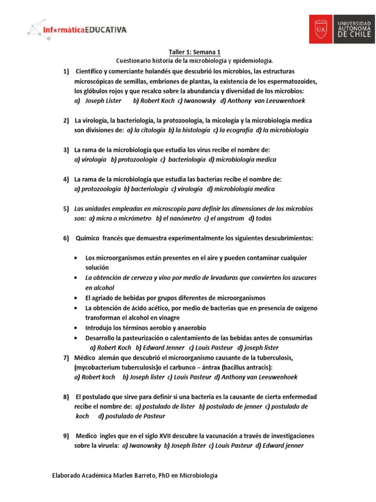 Taller 1 - Semana1 | PDF | Microbiología | Microorganismo