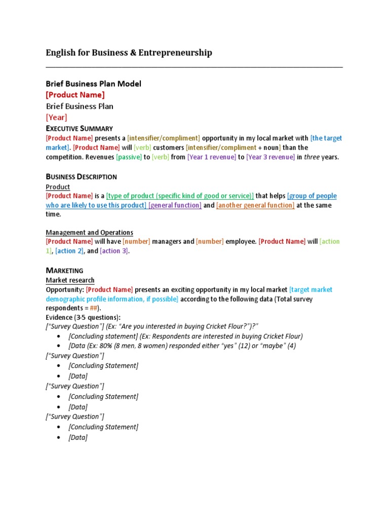 Brief Business Plan Template v2 PDF | PDF | Sales | Prices