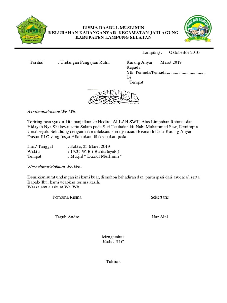Contoh Surat Undangan Pengajian Rutin | PDF Contoh Surat Undangan Pengajian Rutin | PDF