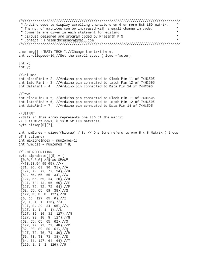Scrolling Text Display On Multiple 8x8 Led Matrices Using Arduino Pdf 7984