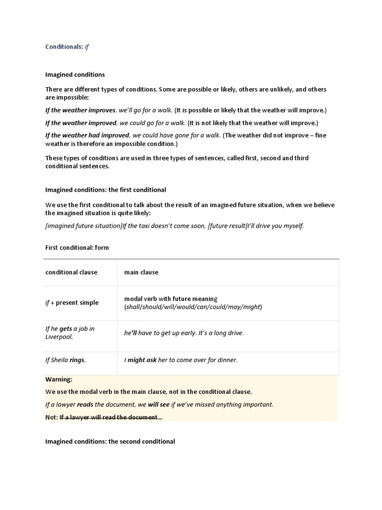 Imagined Conditions: Conditionals: If | PDF | Syntax | Grammar