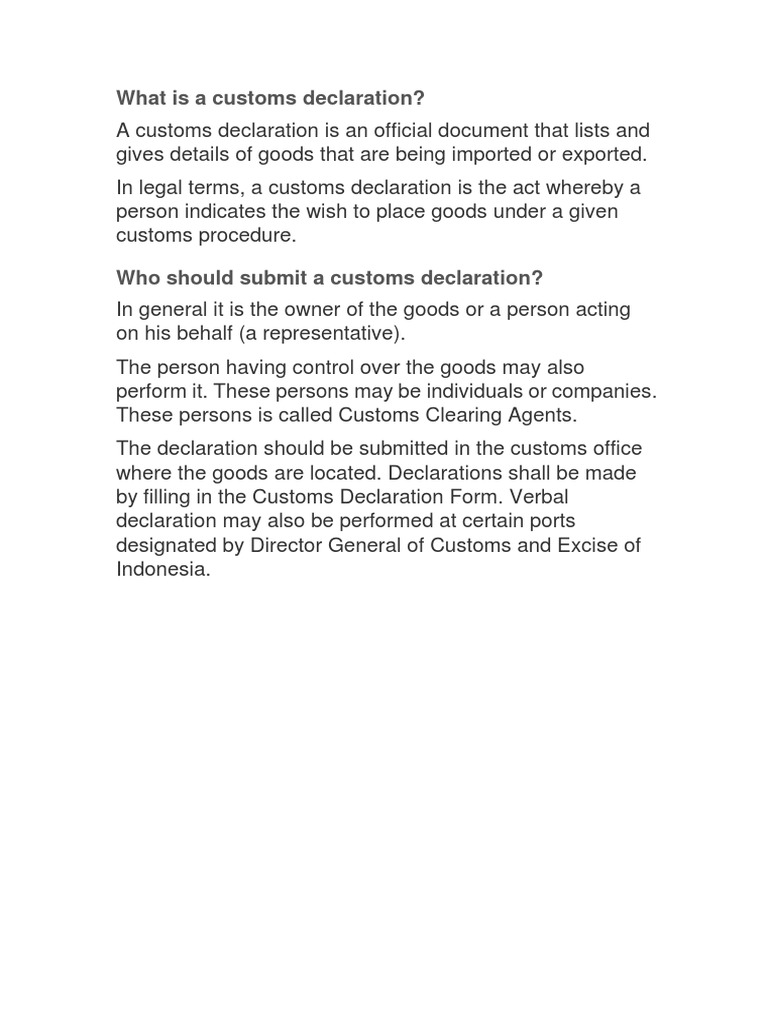 What Is A Customs Declaration | PDF