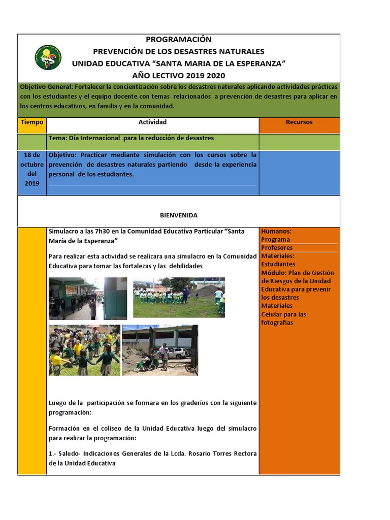 Programa Uesme 2019 2020 Dia Internacional para La Reduccion de Los ...