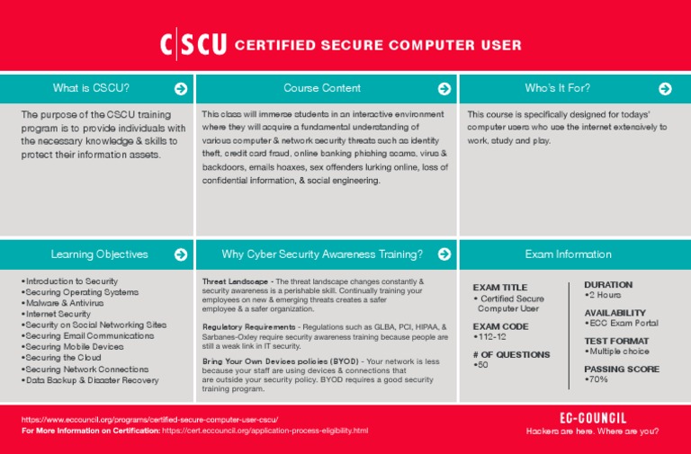 Certified Secure Computer User: What Is CSCU? Course Content Who's It For? | PDF | Computer ...