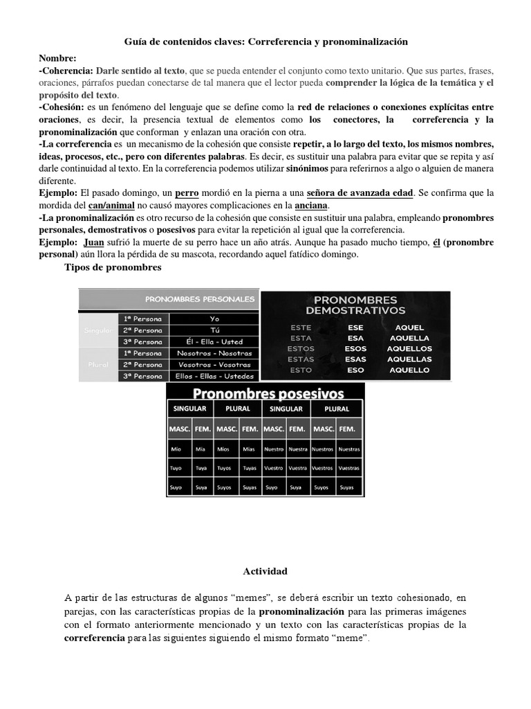 Guía - Correferencia y Pronominalización | PDF