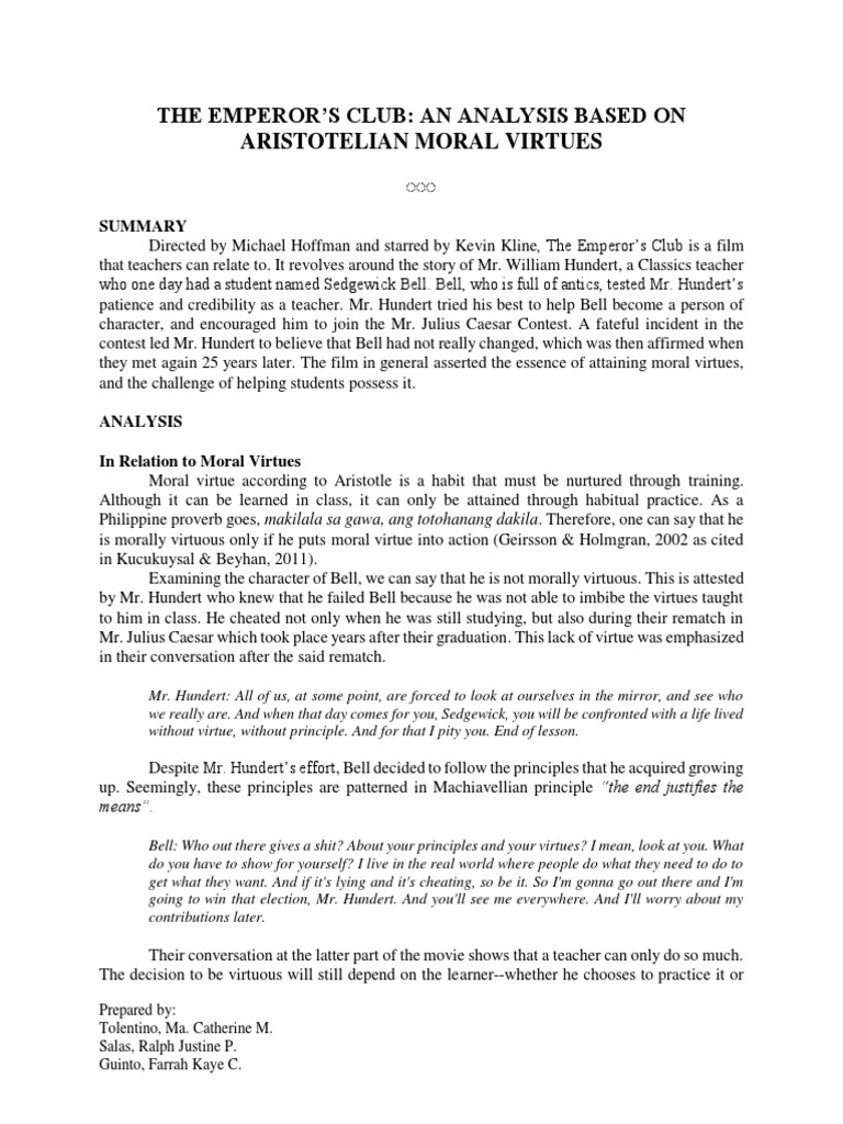 The Emperors Club Analysis | Download Free PDF | Value (Ethics ...