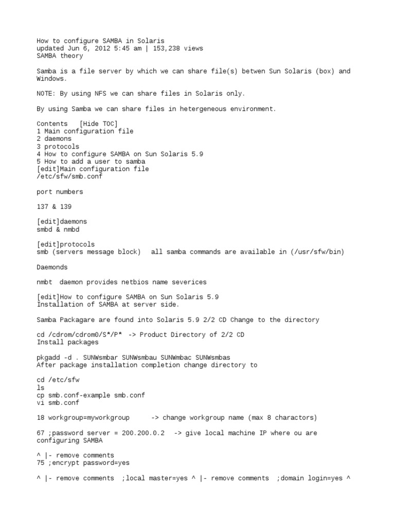 How To Configure SAMBA in Solaris | PDF | System Software | Utility Software