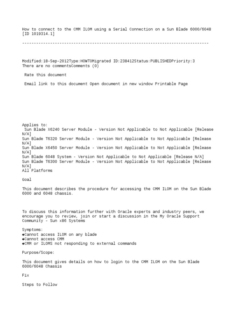 How To Connect To The CMM ILOM Using A Serial Connection On A Sun Blade ...