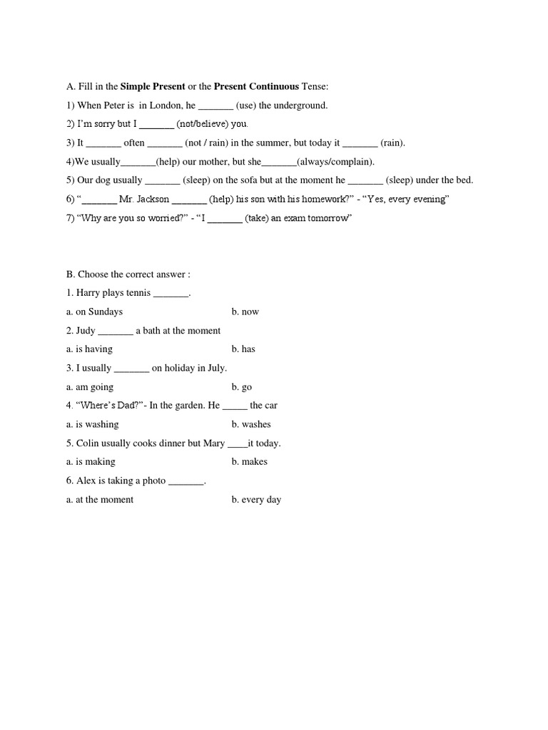 Present Simple vs. Present Continuous | PDF | Language Arts ...