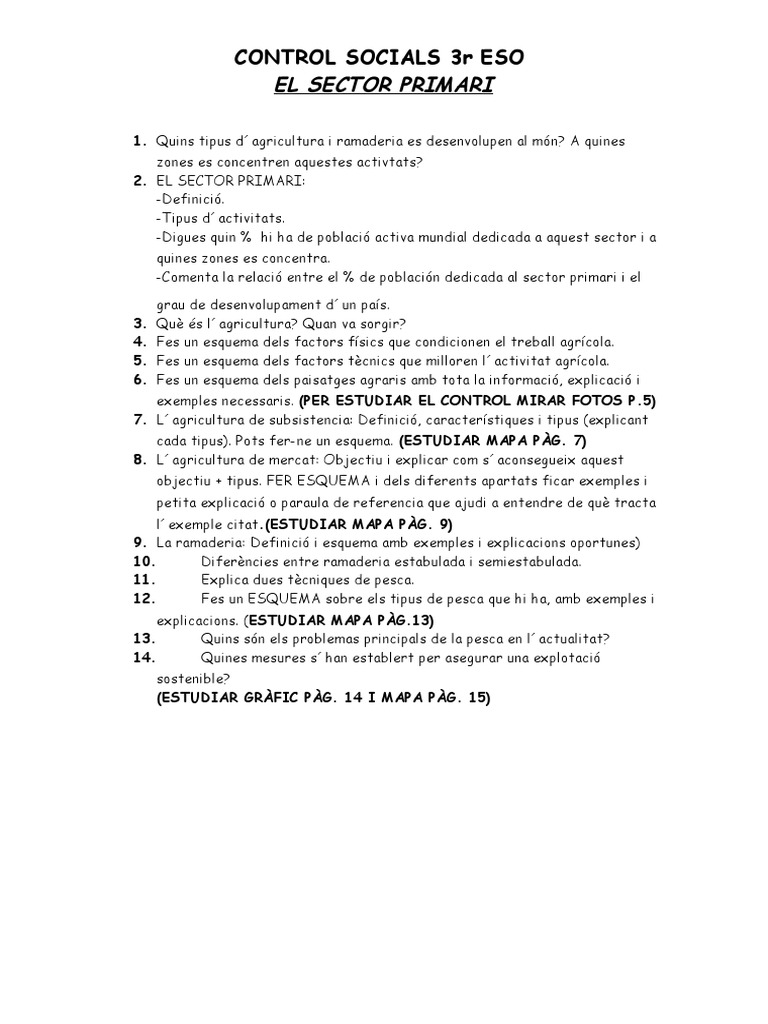 Control Socials 3r ESO Sector Primari | PDF