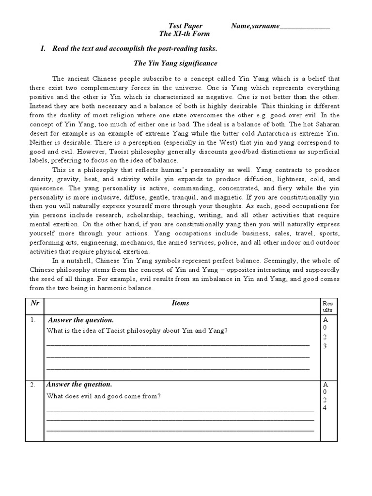 Test Paper Name, Surname - The XI-th Form I. Read The Text and ...